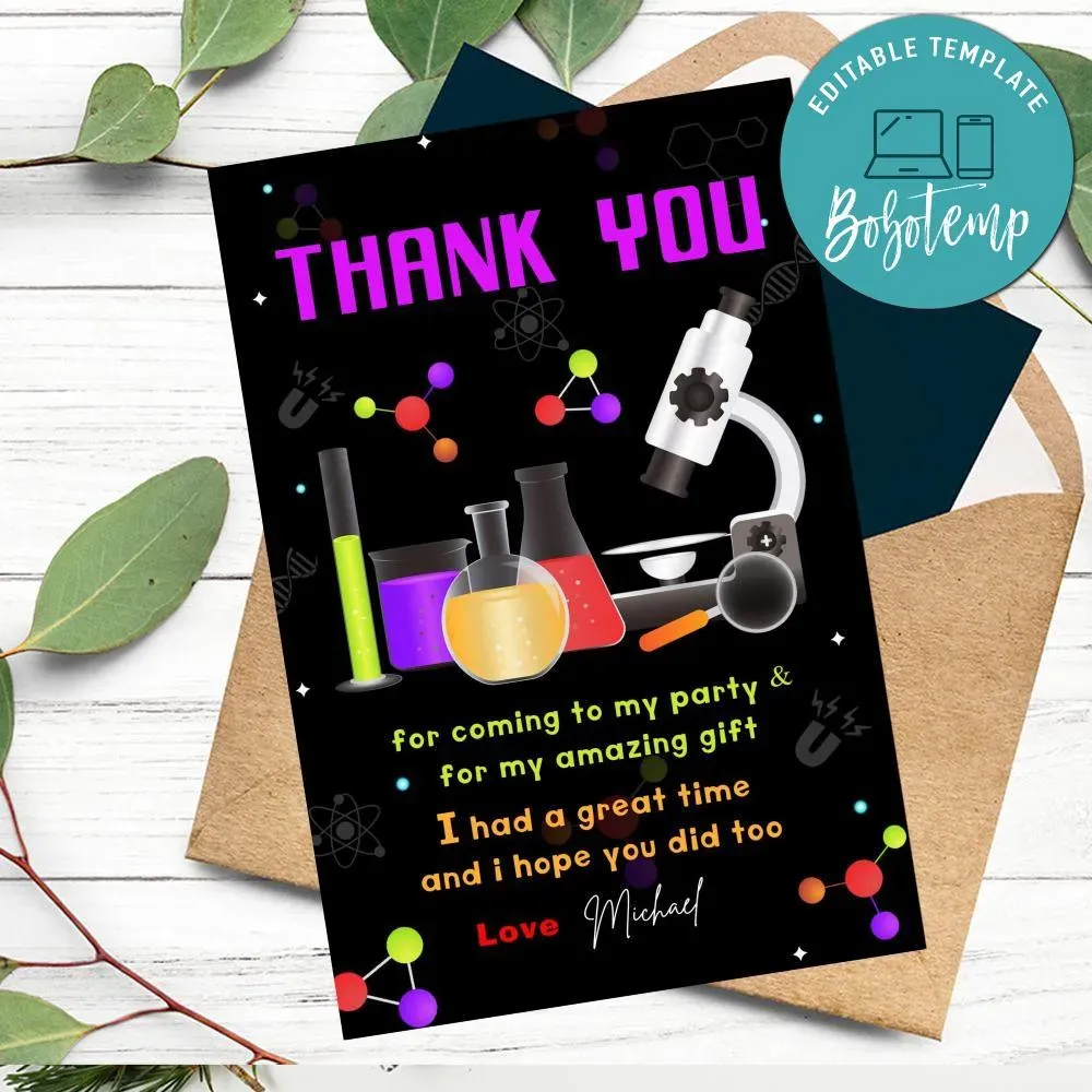 Science Thank You Card Customizable Template DIY | Bobotemp