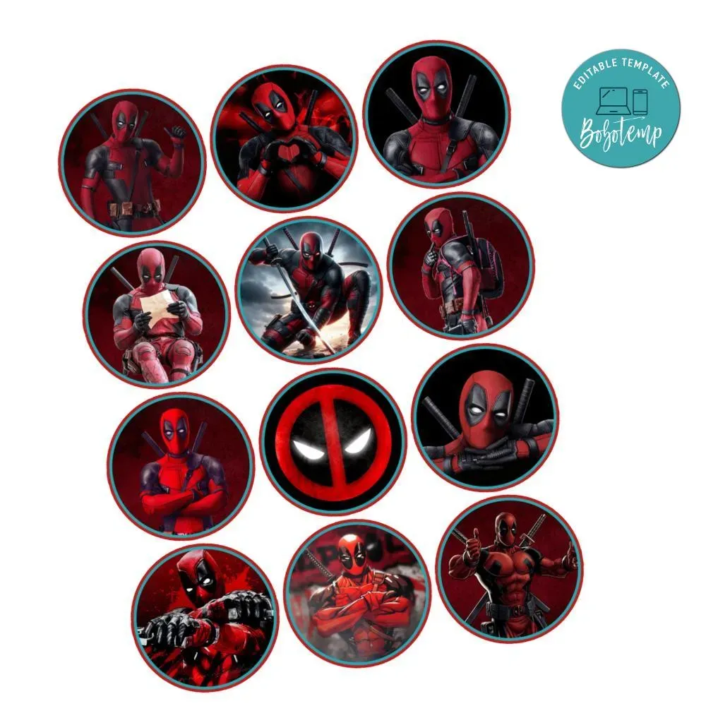 Deadpool Cupcake Toppers Template Printable Instant Download | Bobotemp
