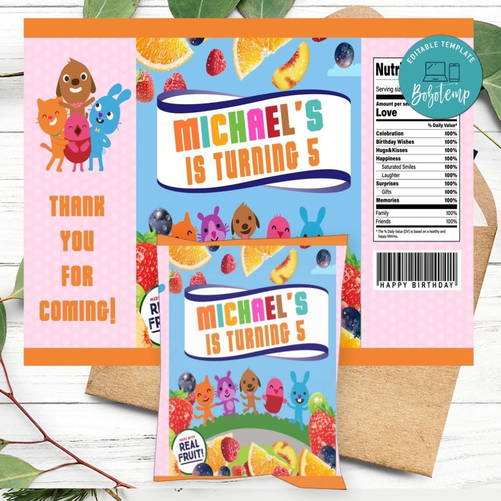 Sago Mini Birthday Party Fruit Snack Bag Digital File | Bobotemp