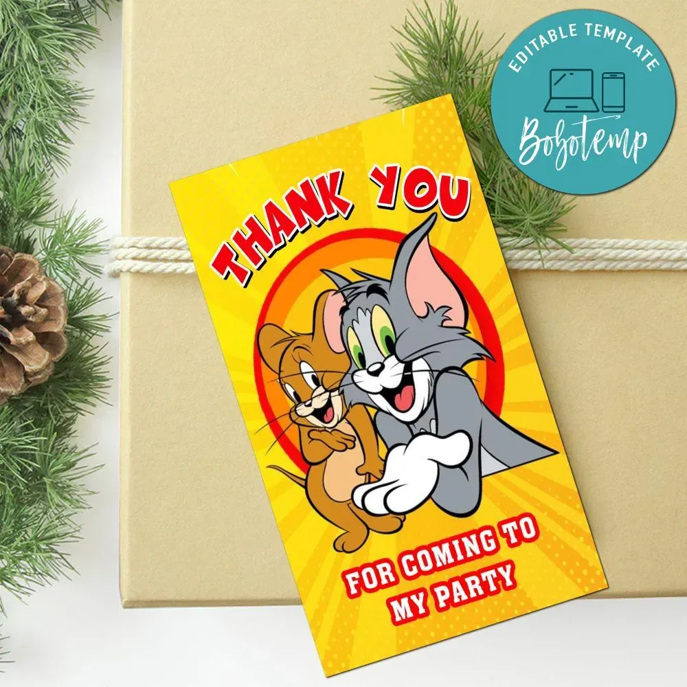 Tom And Jerry Thank You Tag Customizable Template | Bobotemp