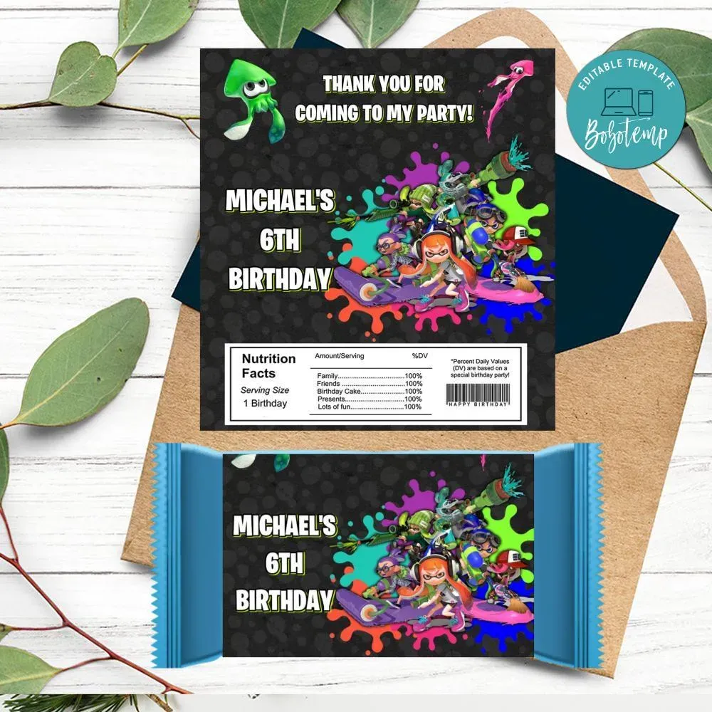 Splatoon Candy bar Label Customizable Template DIY | Bobotemp