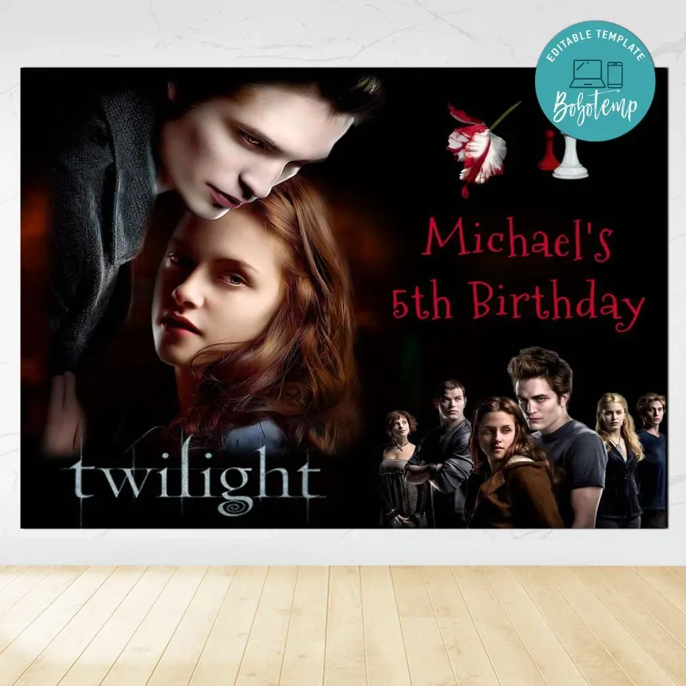 Twilight Birthday Backdrop Digital File Template | Bobotemp