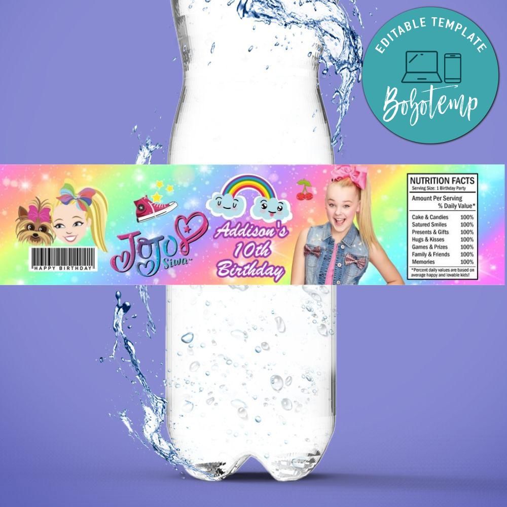 Jojo siwa Birthday Water Bottle Label Template | Bobotemp