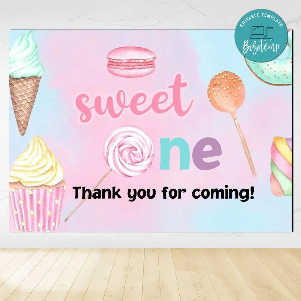 Girl Sweets and Candy Birthday Backdrop Digital File Template | Bobotemp