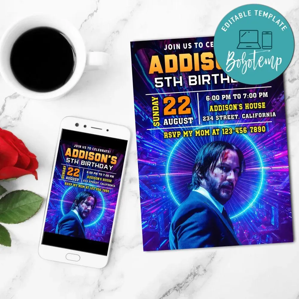 John wick Birthday Flyer Customizable Template DIY | Bobotemp