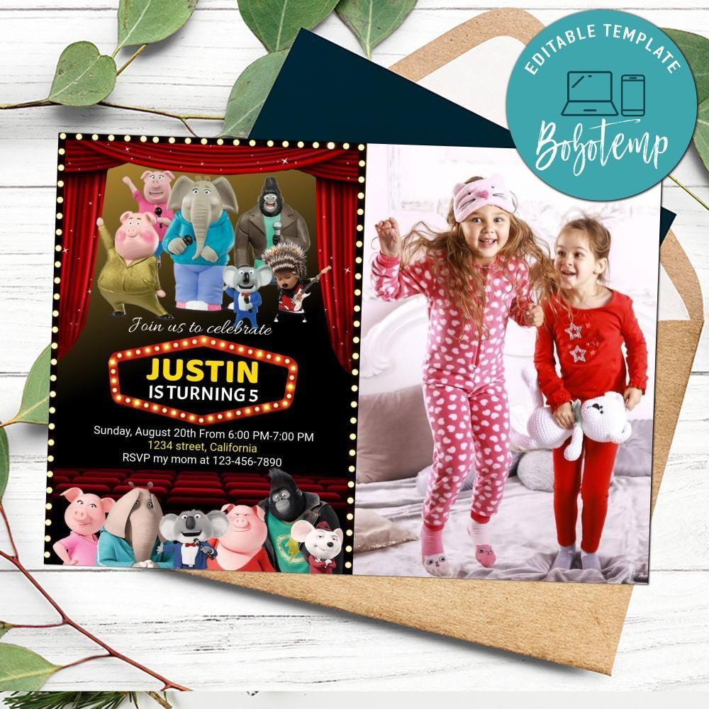 Sing 2 Invitation With Photo Customizable Template DIY Bobotemp
