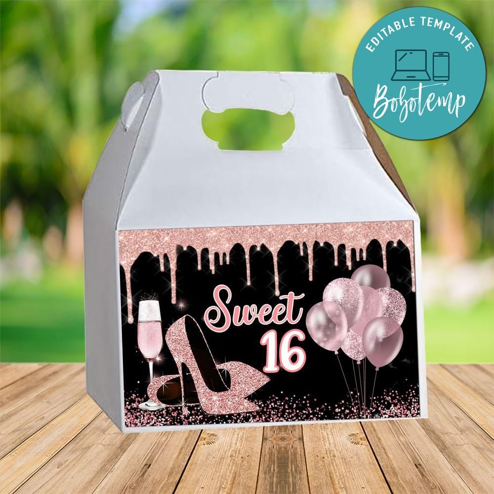 Sweet 16 Pink Gable Box Digital File Printable DIY | Bobotemp