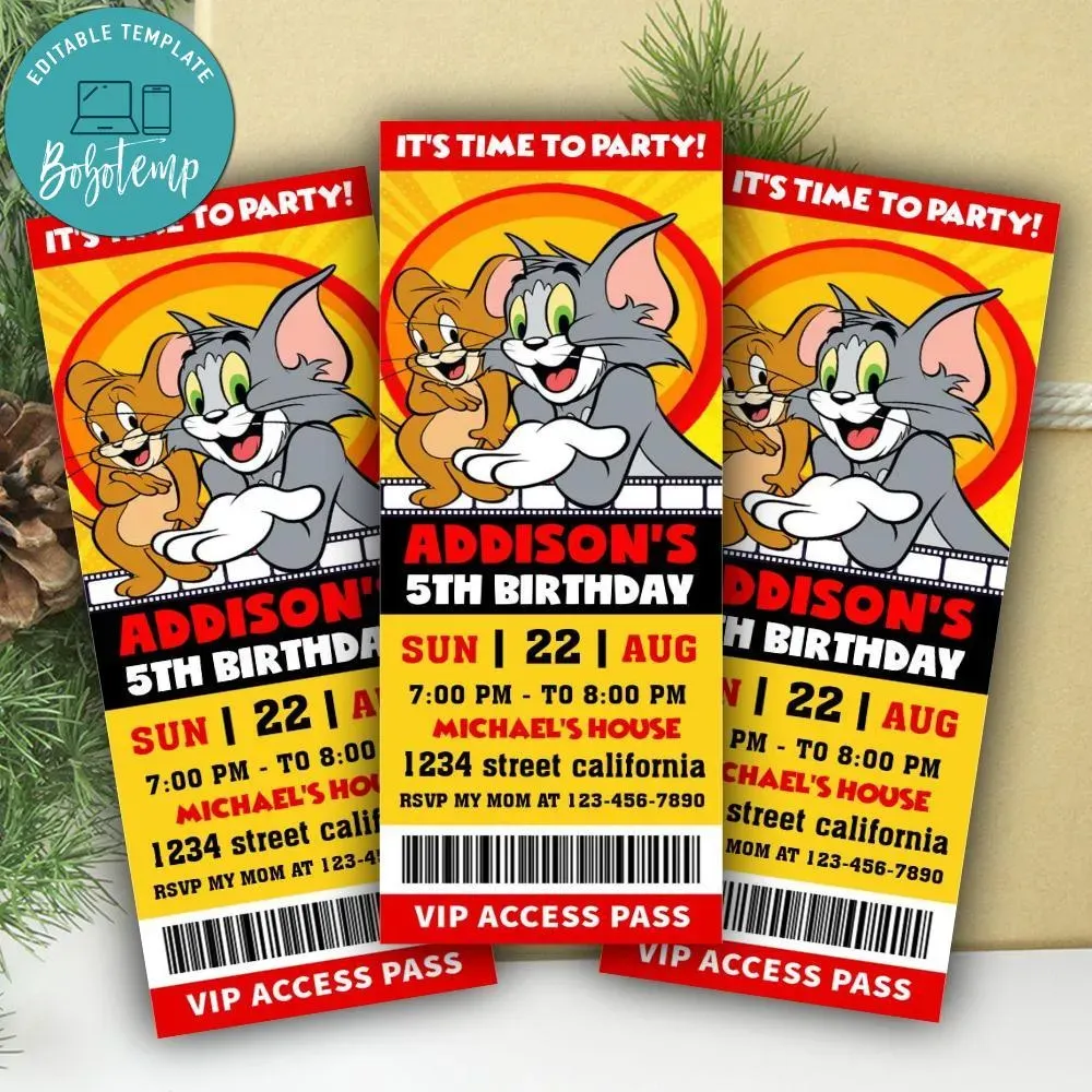 Tom And Jerry Ticket Invitation Customizable Template | Bobotemp