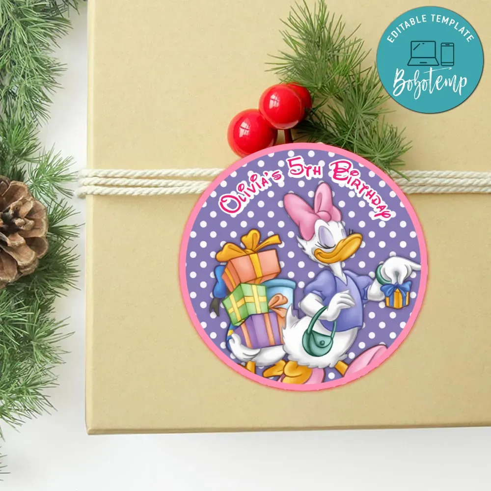 Daisy Duck Circle Sticker Template Customizable DIY | Bobotemp