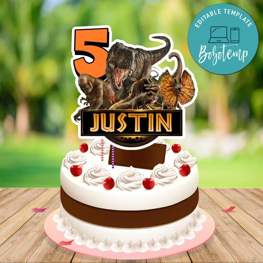 Jurassic World Rebirth Birthday Cake Topper Template Printable | Bobotemp