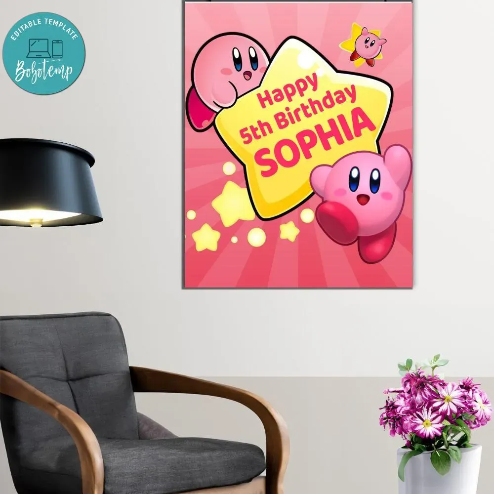 Kirby Birthday Welcome Sign Digital File Printable DIY | Bobotemp