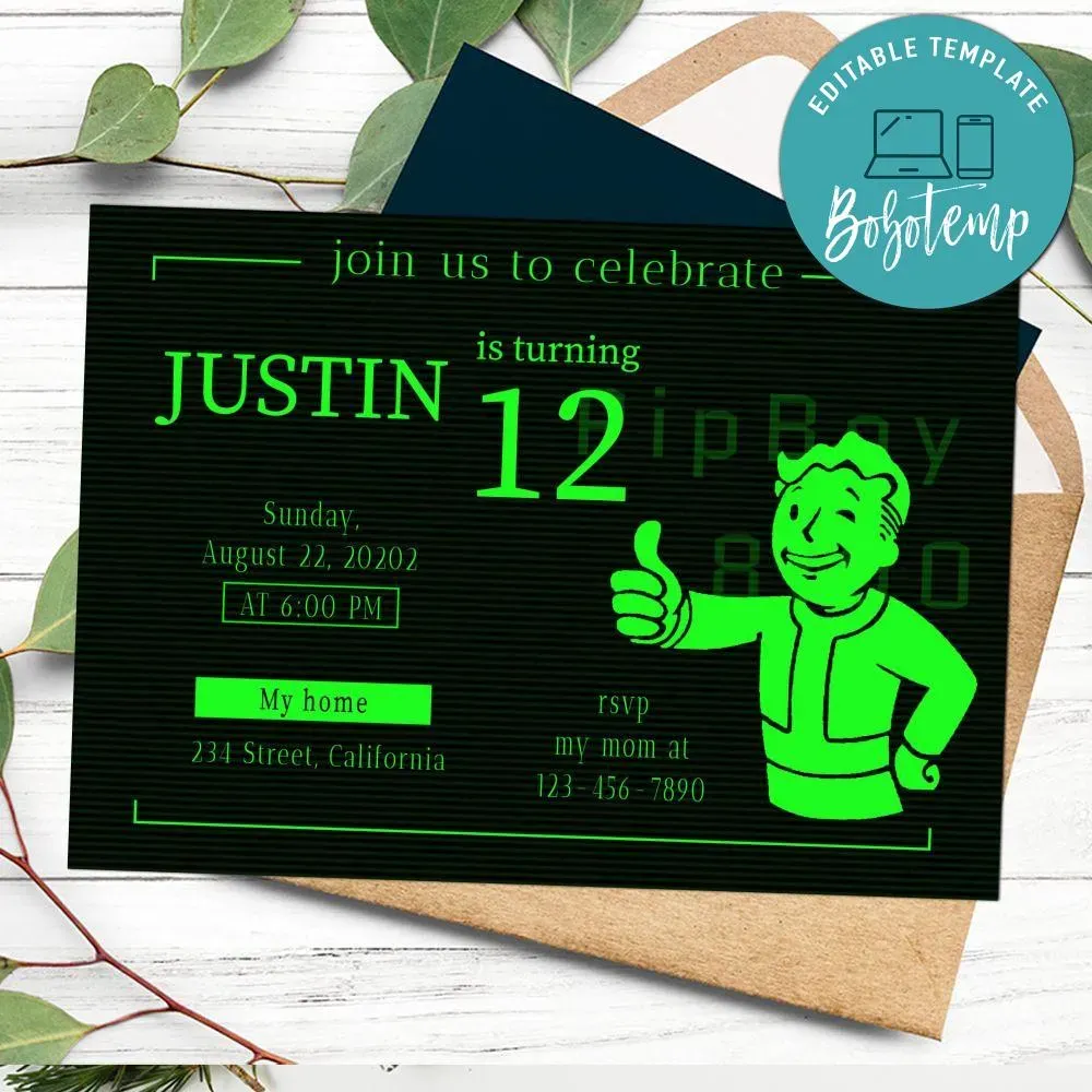 Fallout 4 Pipboy Invitation Customizable Template DIY | Bobotemp