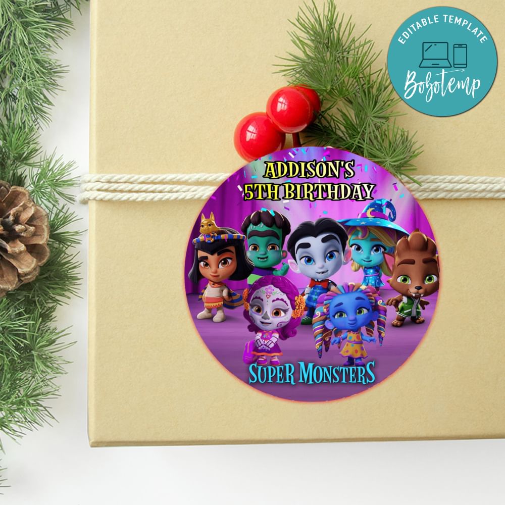Super Monster Circle Sticker Template Customizable DIY | Bobotemp