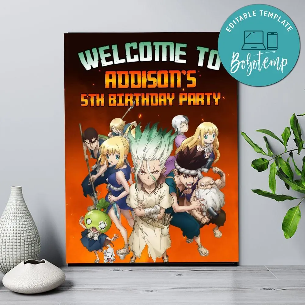 Dr. Stone Birthday Welcome Sign Digital File Printable DIY | Bobotemp