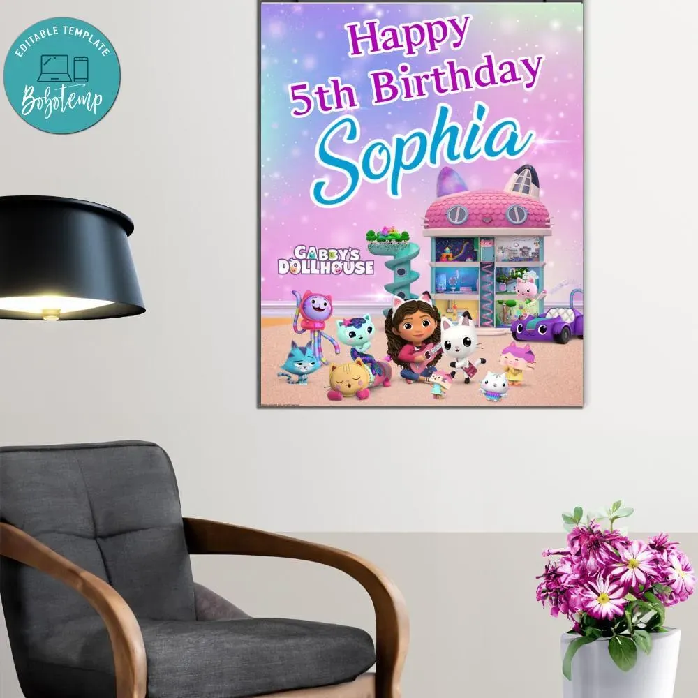 Gabby Dollhouse Birthday Welcome Sign Digital File Printable DIY | Bobotemp