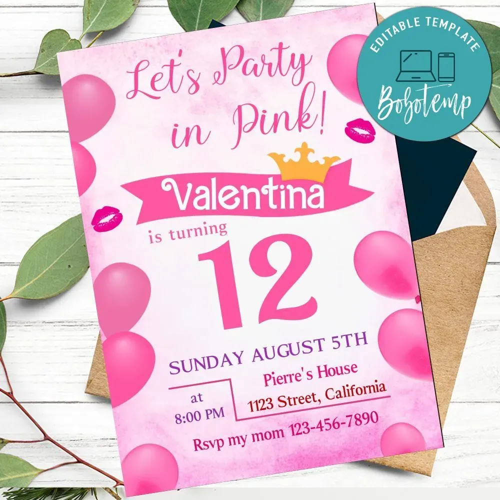 Ladies Pink Birthday Flyer Customizable Template DIY | Bobotemp