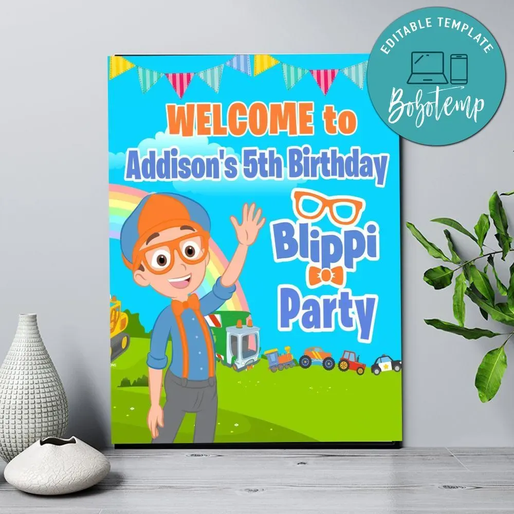 Blippi Birthday Welcome Sign Digital File Printable DIY | Bobotemp