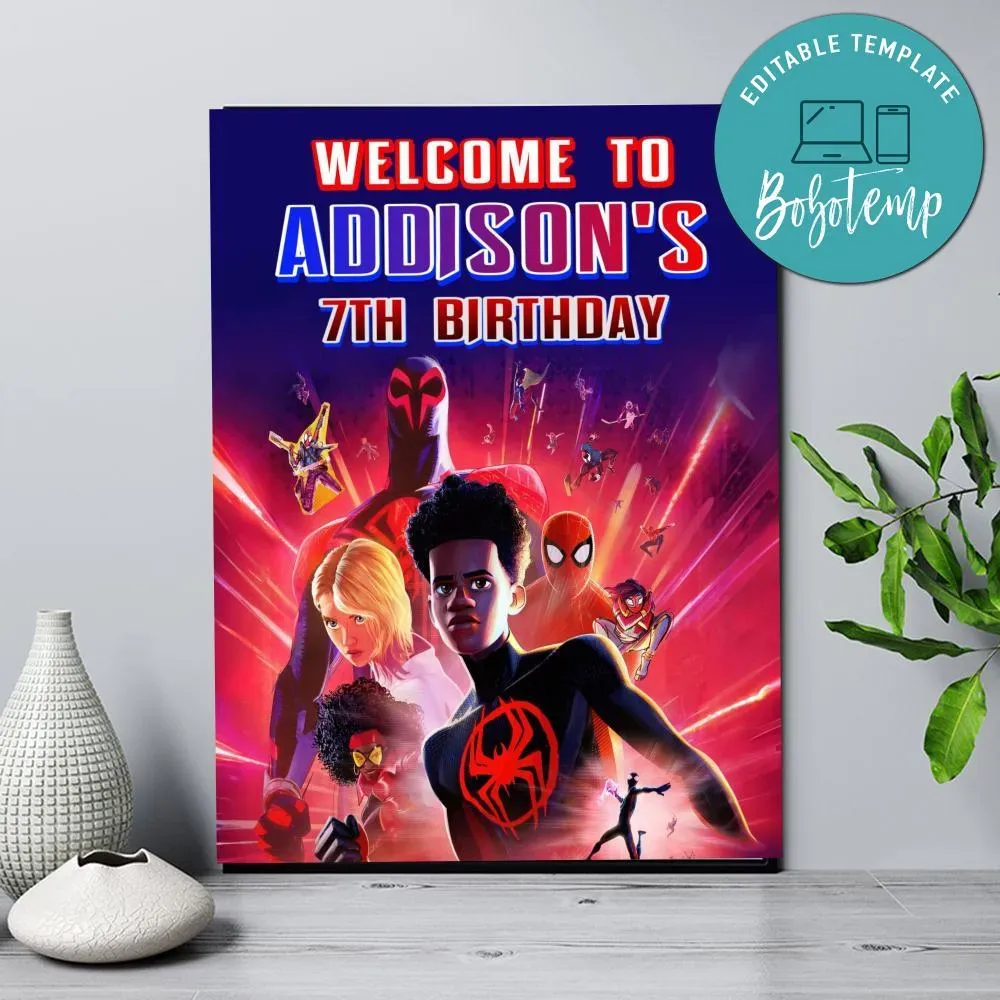 Spider-Man: Across The Spider-Verse Birthday Welcome Sign Digital File ...