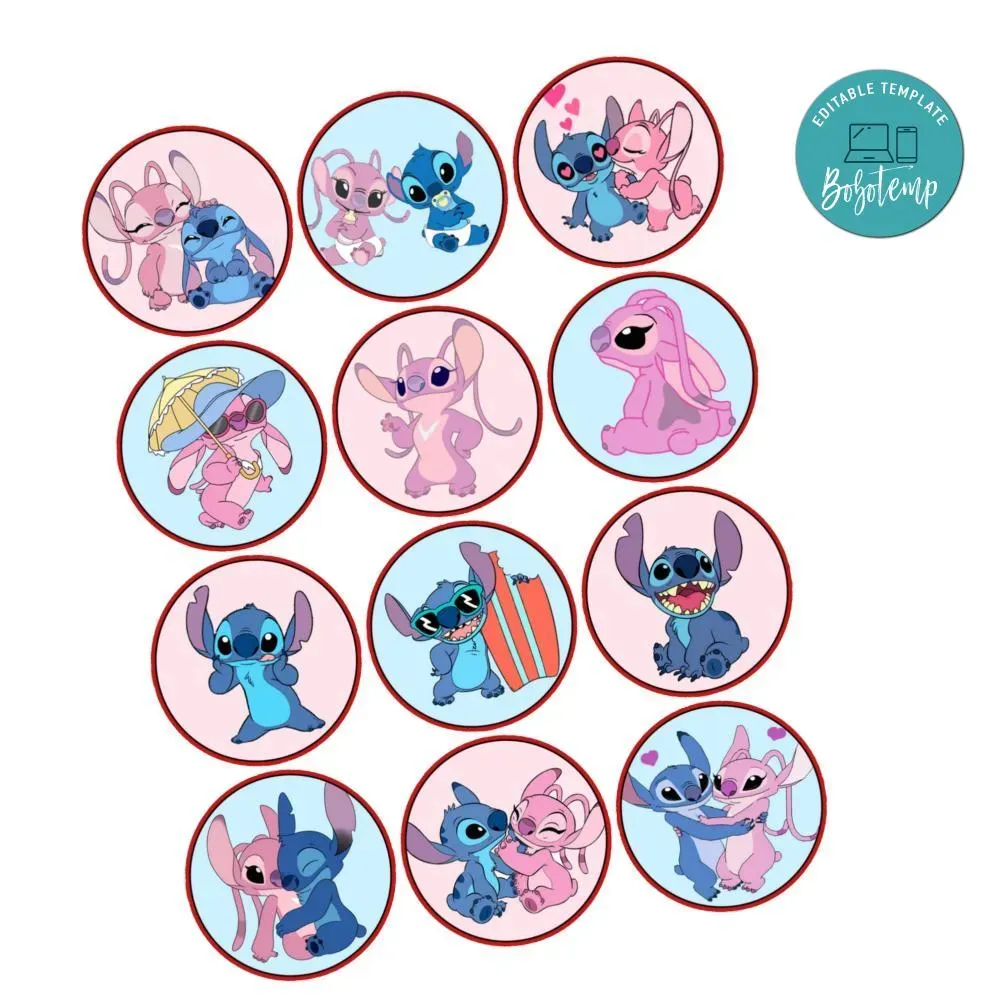 Stitch And Angel Cupcake Toppers Template Printable Instant Download ...