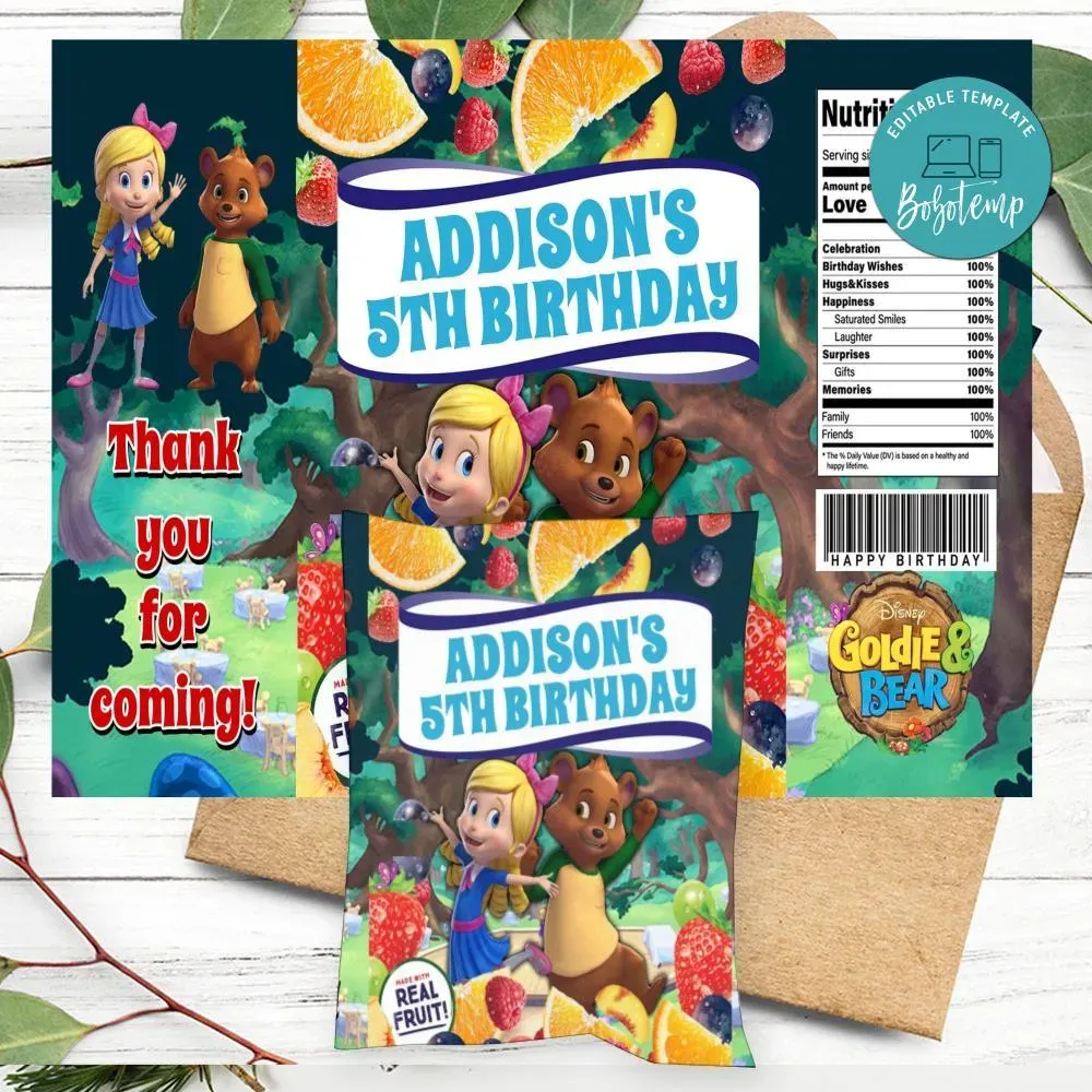 Goldie And Bear Birthday Party Fruit Snack Bag Digital File | Bobotemp
