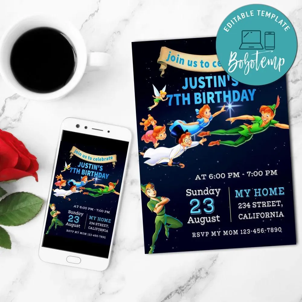 Peter Pan Classic Invitation Customizable Template DIY | Bobotemp
