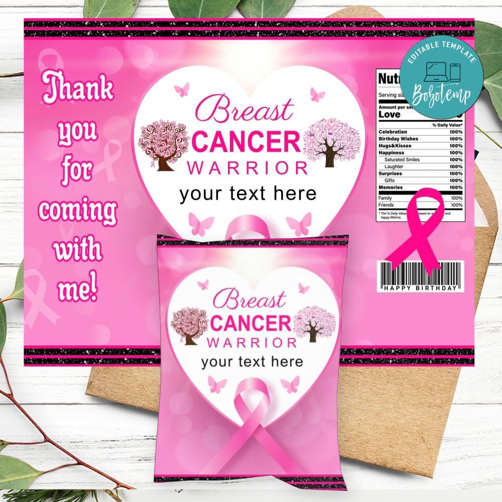 Pink Breast cancer Birthday Party Chip Bag Digital File DIY | Bobotemp