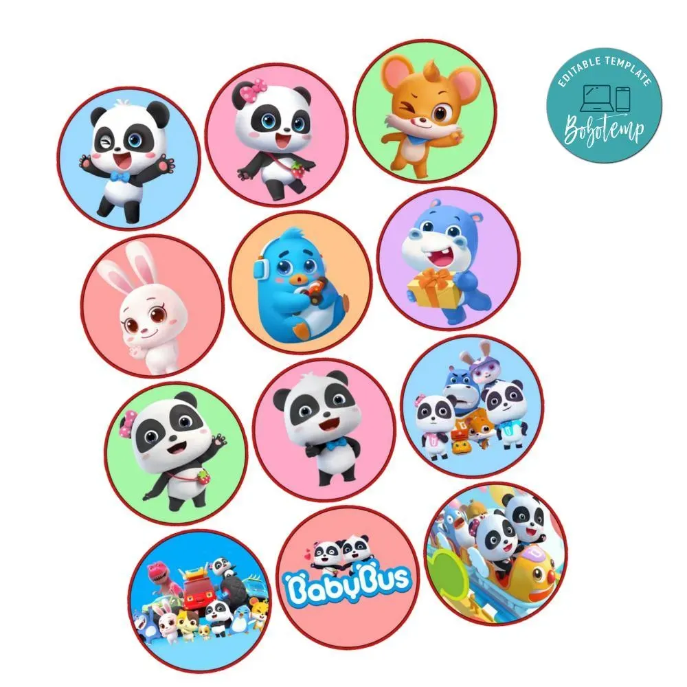 Baby Bus Cupcake Toppers Template Printable Instant Download | Bobotemp