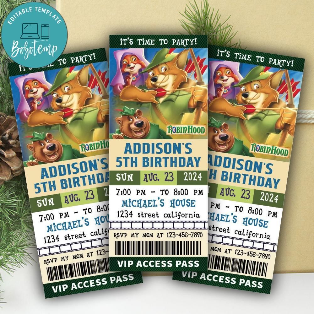 Robin Hood Ticket Invitation Customizable Template | Bobotemp