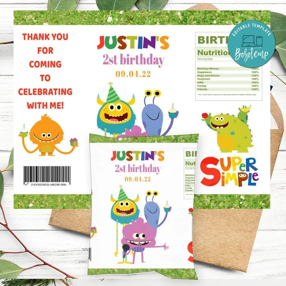 Super Simple Song Birthday Chip Bag Digital File Printable DIY ...
