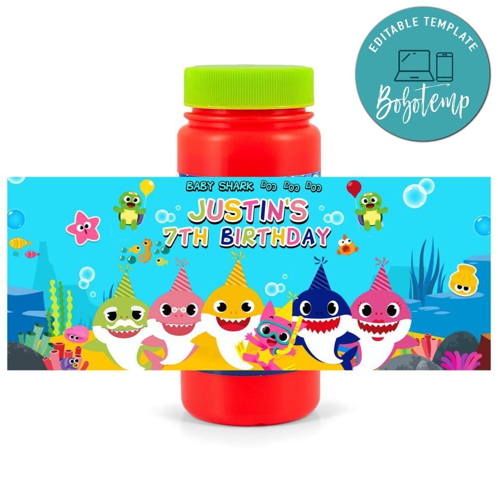Baby Shark Bubbles Wrapper Template to Print at Home DIY | Bobotemp
