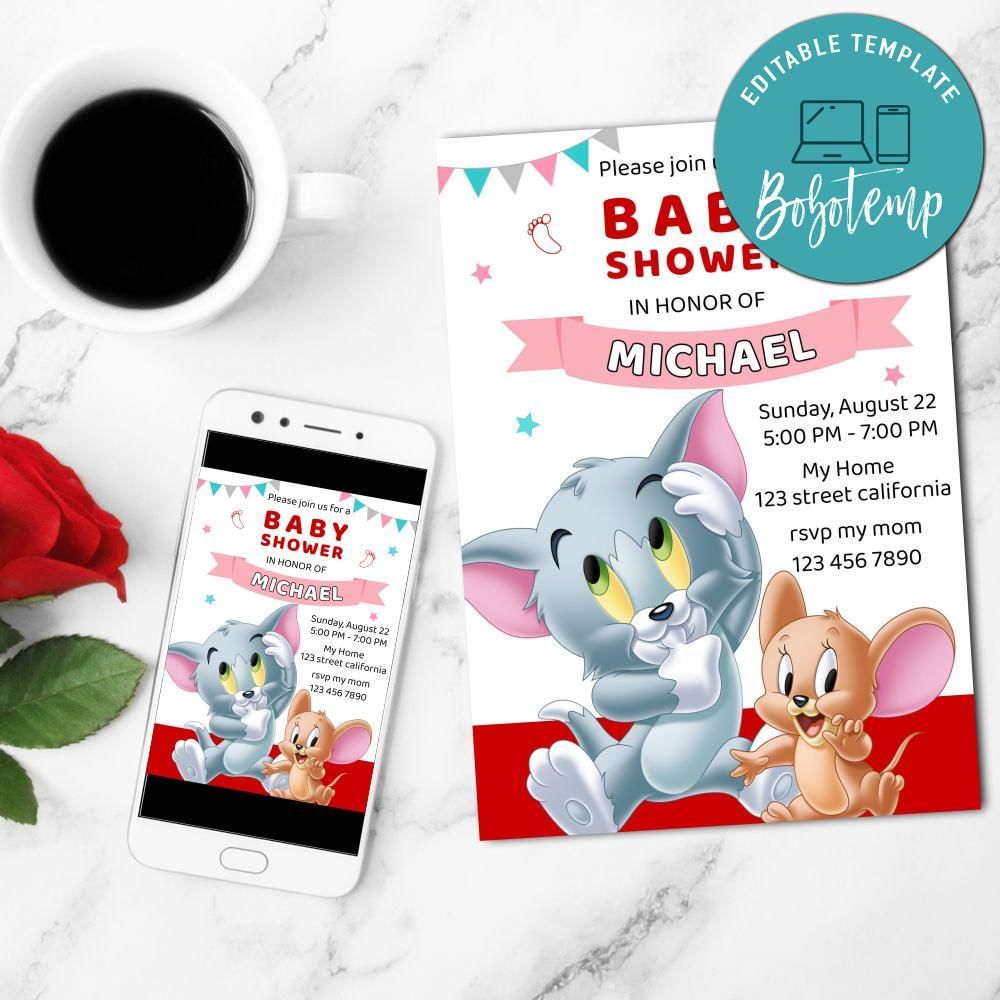Tom And Jerry Baby Shower Mobile Invite Customizable Instant Download ...