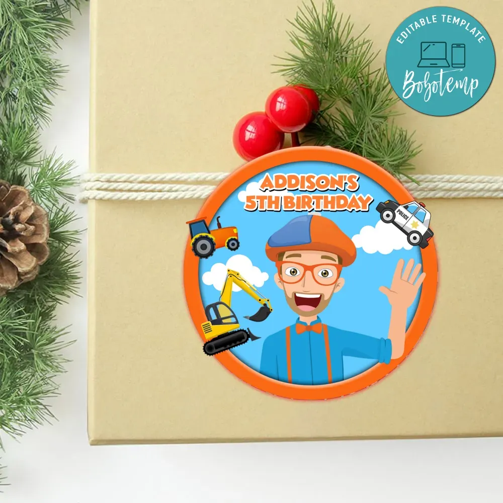 Blippi Circle Sticker Template Customizable DIY | Bobotemp