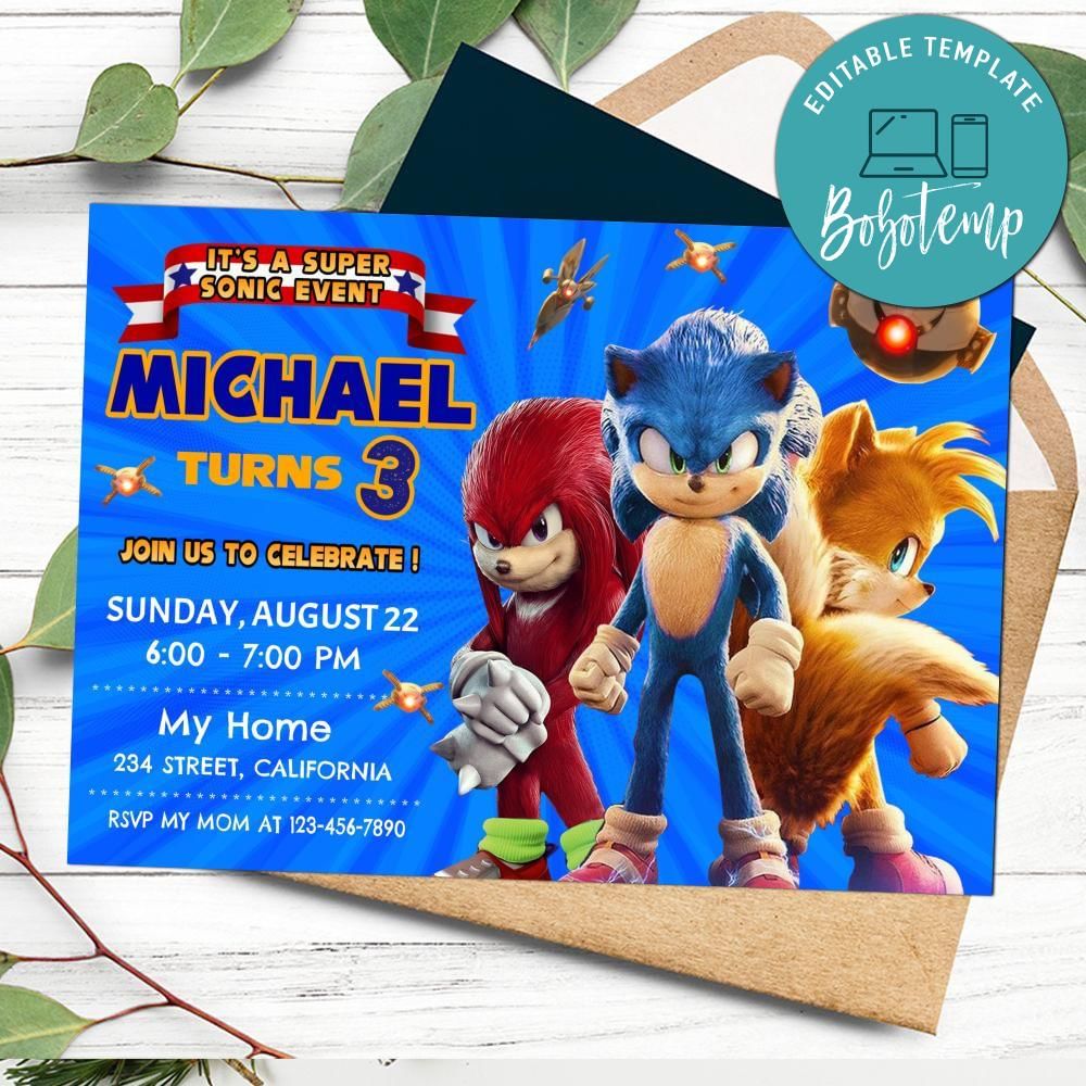 Sonic 2 Invitation Customizable Template To Print At Home DIY Bobotemp