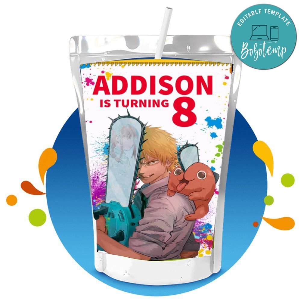 Chainsaw Man Capri Sun Birthday Digital File Printable Createpartylabels