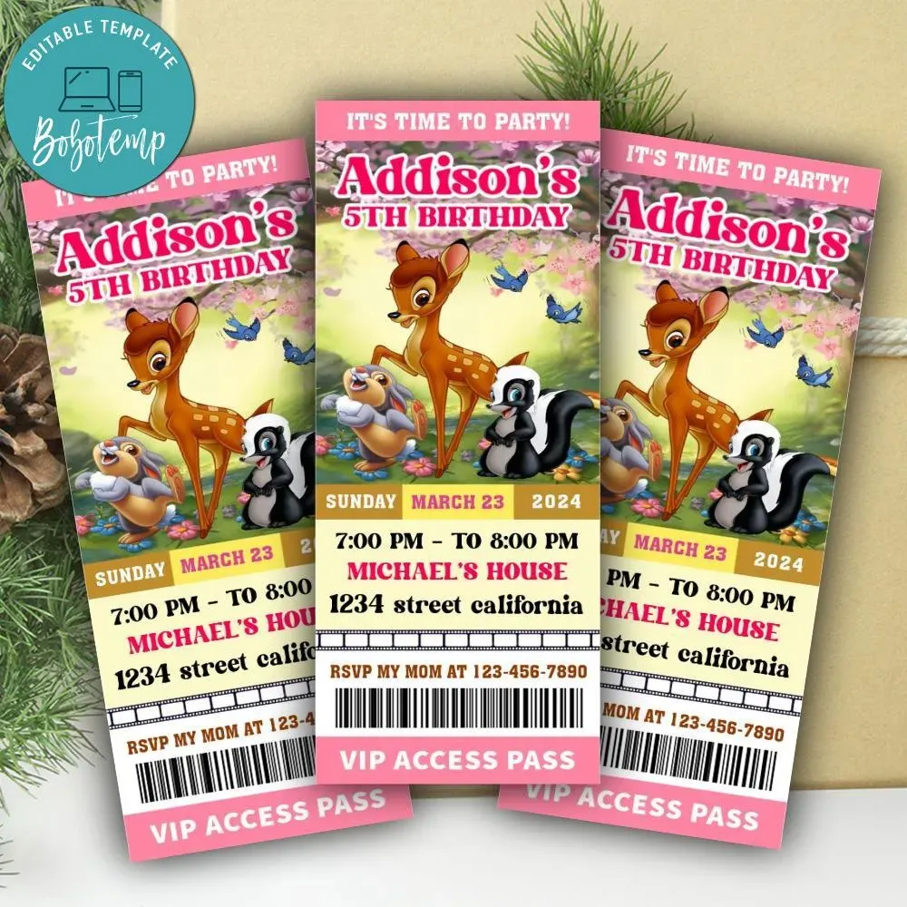 Bambi Ticket Invitation Customizable Template | Bobotemp