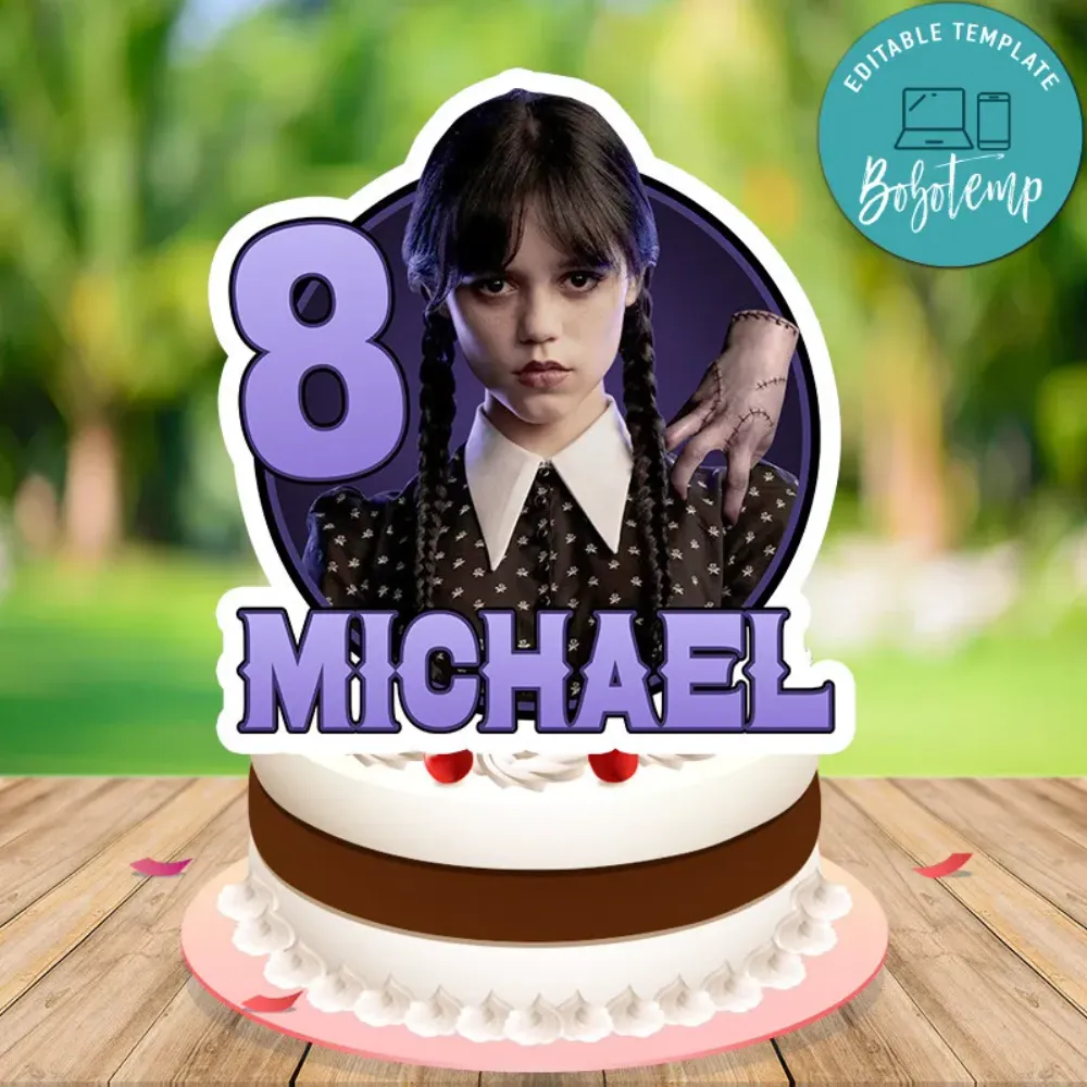 Wednesday Birthday Cake Topper Template Printable | Bobotemp