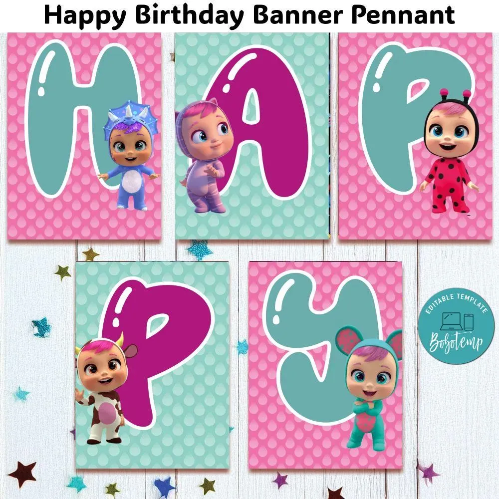 Cry Babies Banner Pennant Digital File Template | Bobotemp