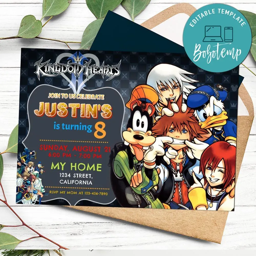 Kingdom Hearts Invitation Customizable Template DIY | Bobotemp