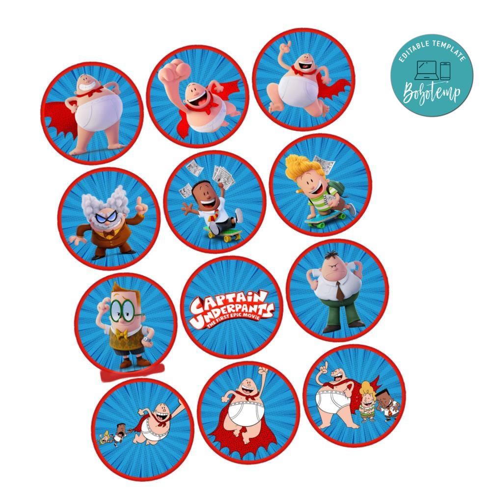Captain Underpants Cupcake Toppers Template Printable Instant Download ...