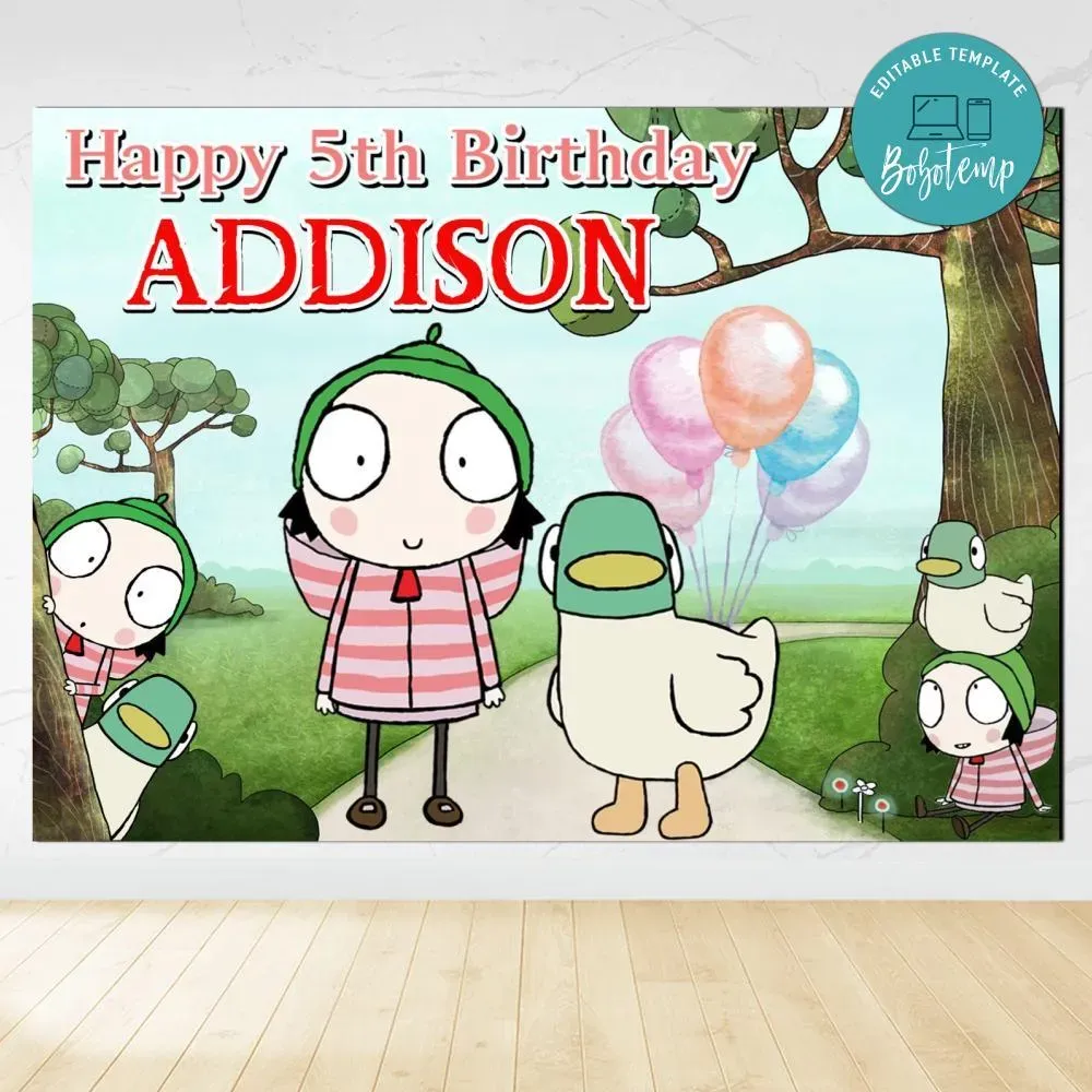 Sarah & Duck Birthday Backdrop Digital File Template | Bobotemp
