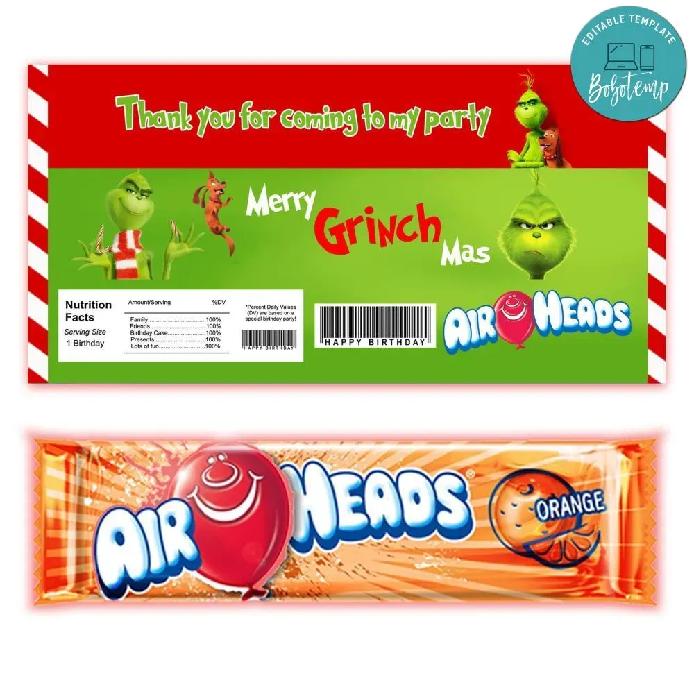 Grinch Airhead Candy Wrapper Template Printable | Bobotemp