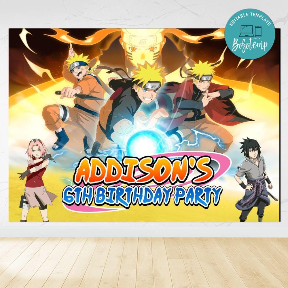 Naruto shippuden Birthday Backdrop Digital File Template | Bobotemp