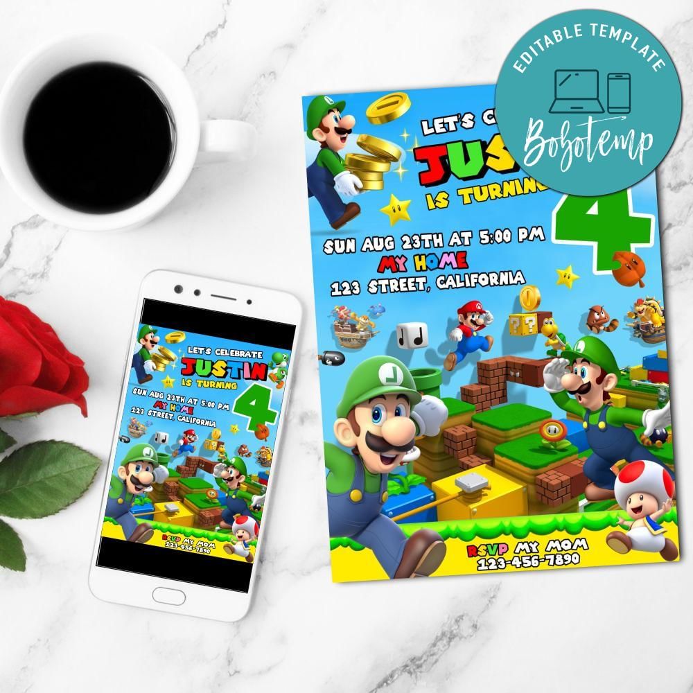 Luigi Invitation Customizable Template DIY | Bobotemp
