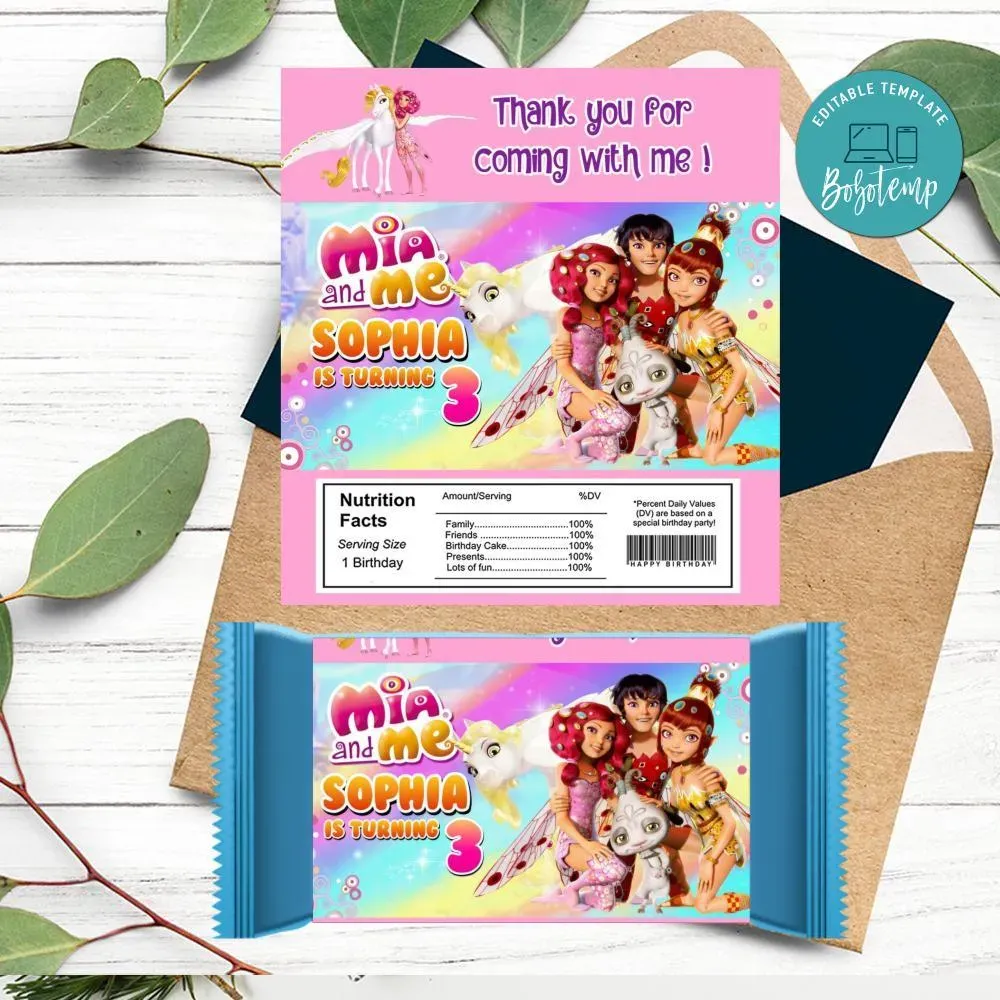 Mia and Me Candy bar Label Customizable Template DIY | Bobotemp