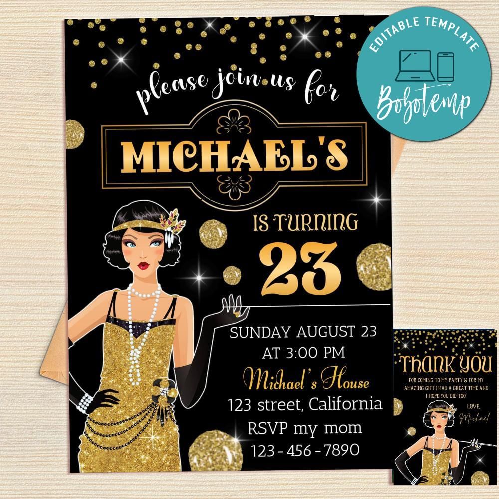 Flapper Invitation Template Free Thank You Card Printable | Bobotemp