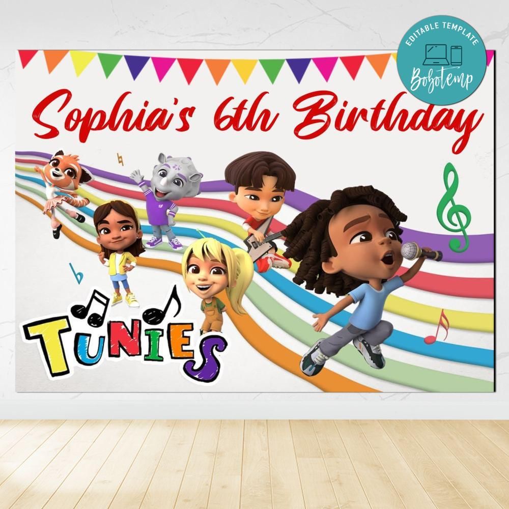Tunies Birthday Backdrop Digital File Template | Bobotemp