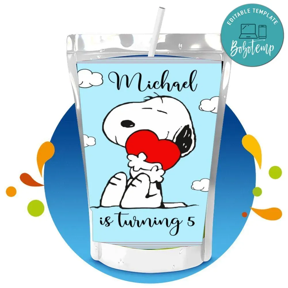 Snoopy Capri Sun Birthday Digital File Printable | Bobotemp