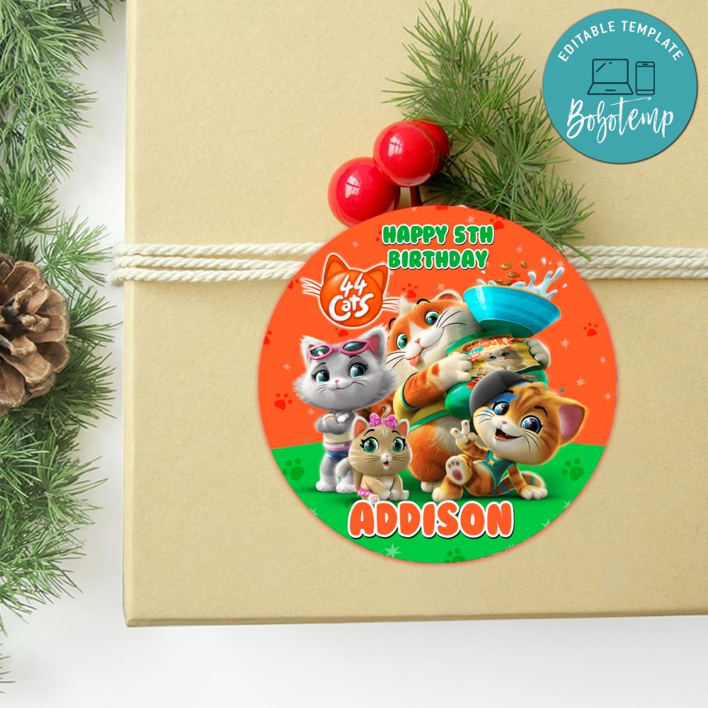 44 cats Circle Sticker Template Customizable DIY | Bobotemp