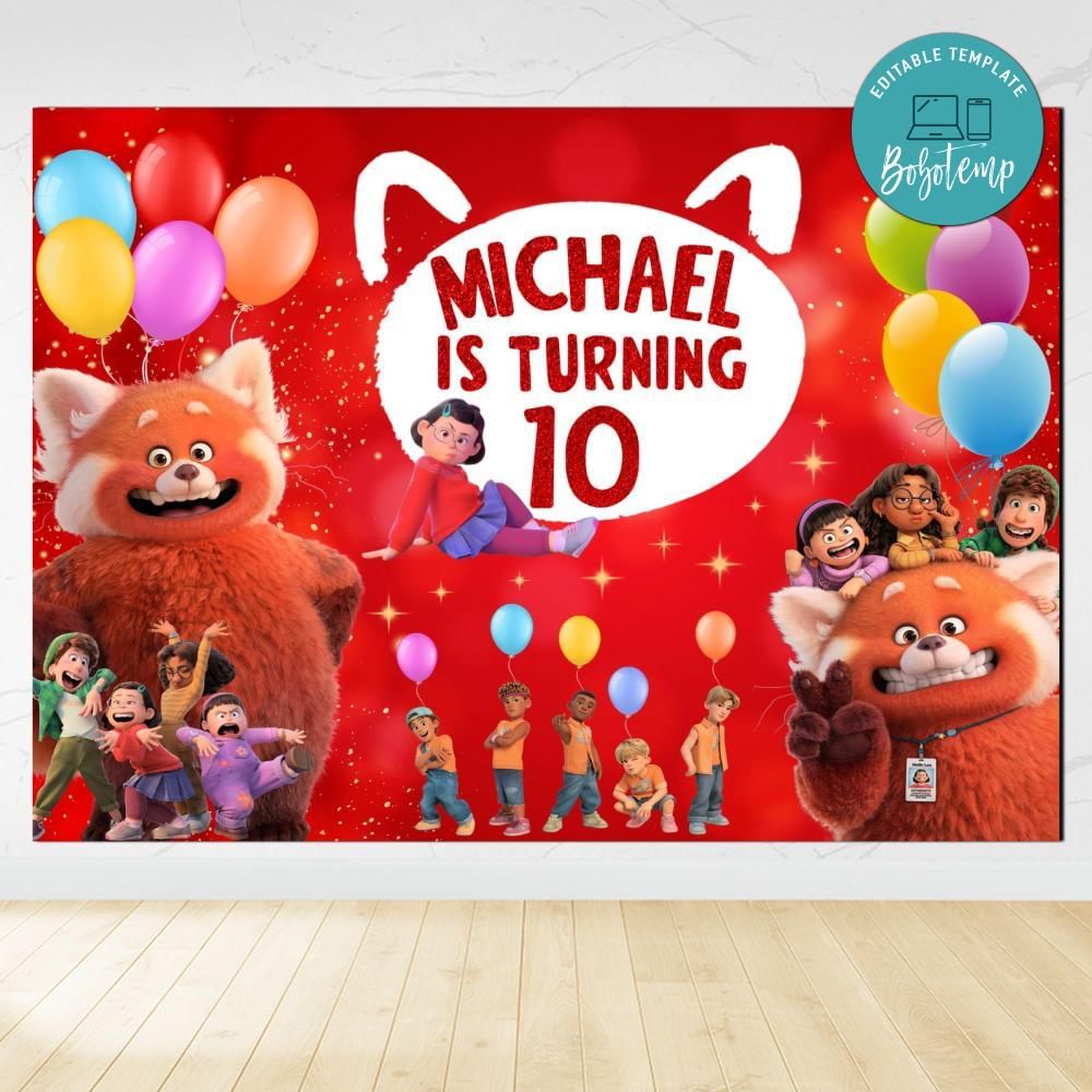 Turning Red Birthday Backdrop Digital File Template DIY | Bobotemp Shop