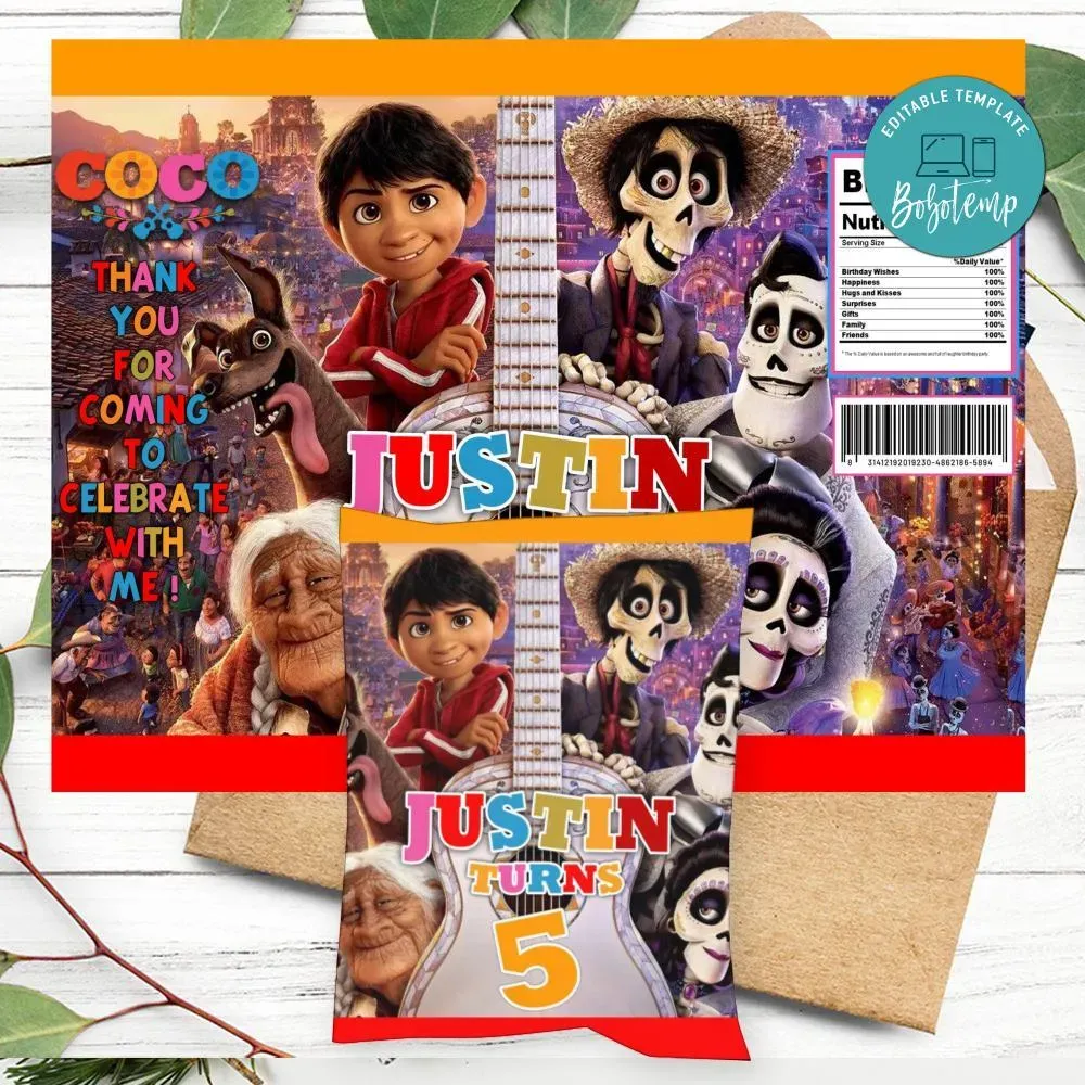 Coco Disney Birthday Chip Bag Digital File Printable DIY | Bobotemp